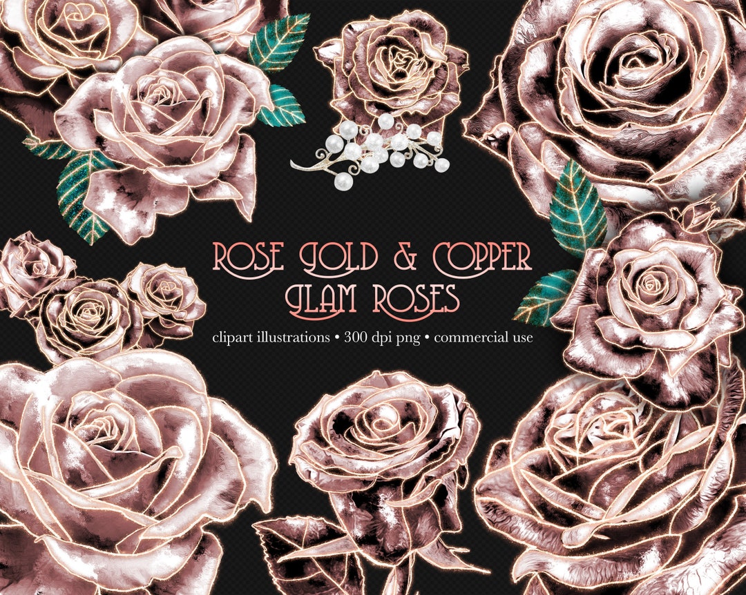 Rose Gold and Copper Glam Rose Clip Art, Dusty Roses, Gothic Flower ...