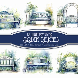 Watercolor Garden Benches Clipart - Park Bench PNG Format, Bench Art ...