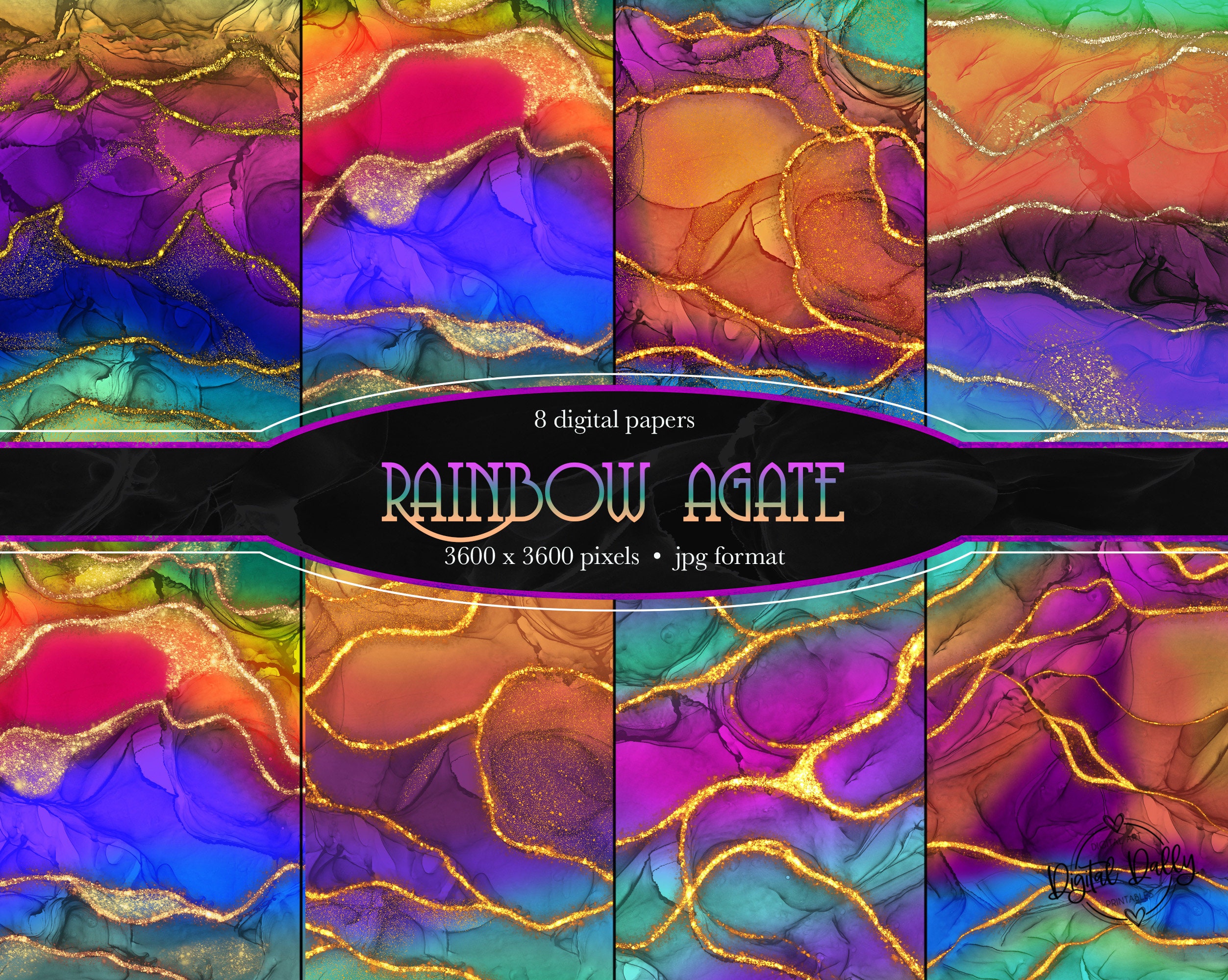 Rainbow Agate Seamless & Non-seamless Digital Paper, Glitter Jewel ...