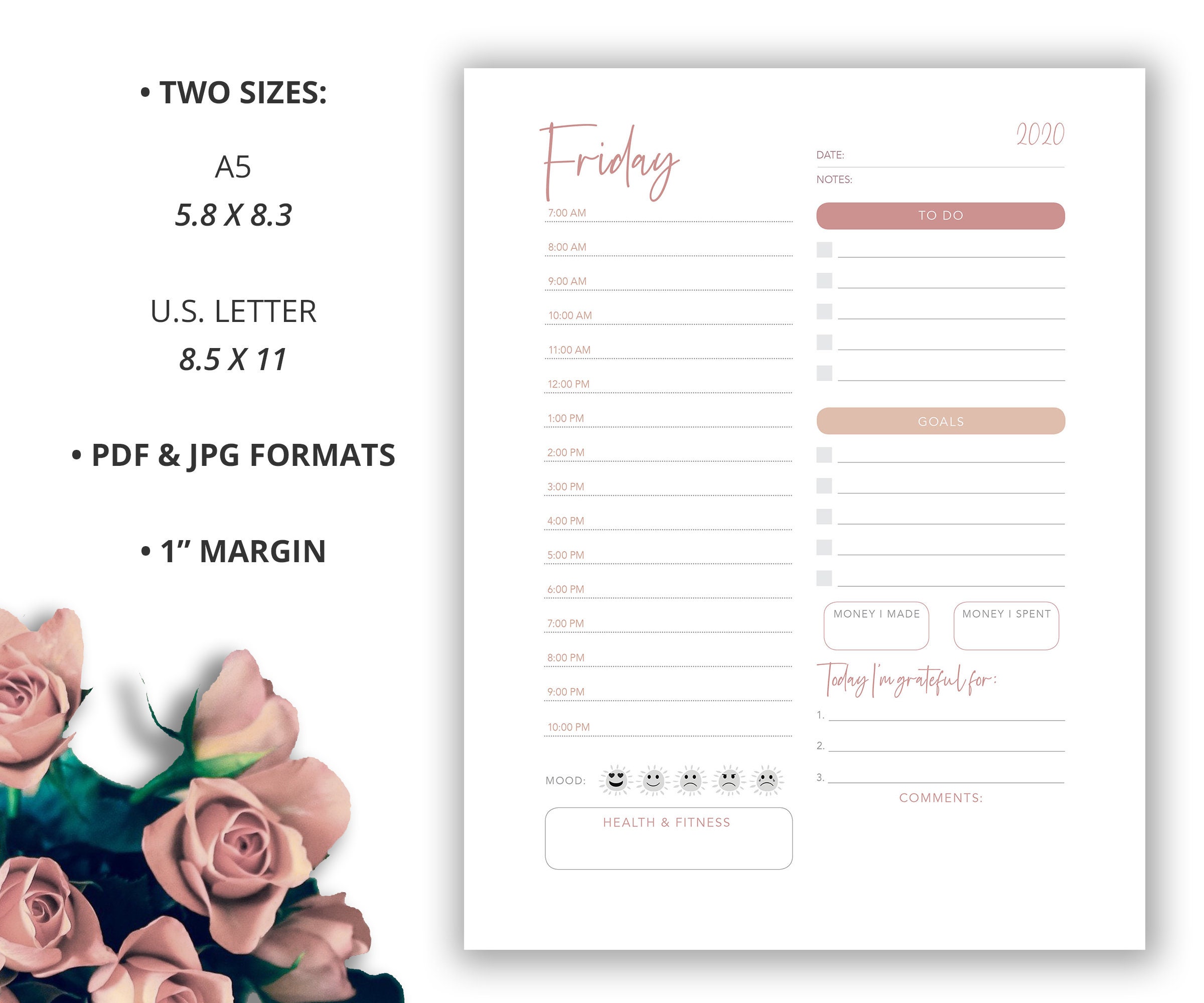 Daily Planner Printable Day Organizer A5 Daily Planner - Etsy