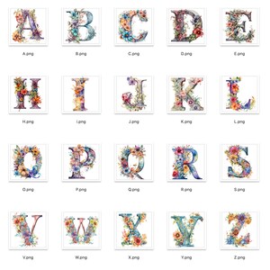 Floral Alphabets Letters, Watercolor Letter Clipart PNG Bundle, Floral ...
