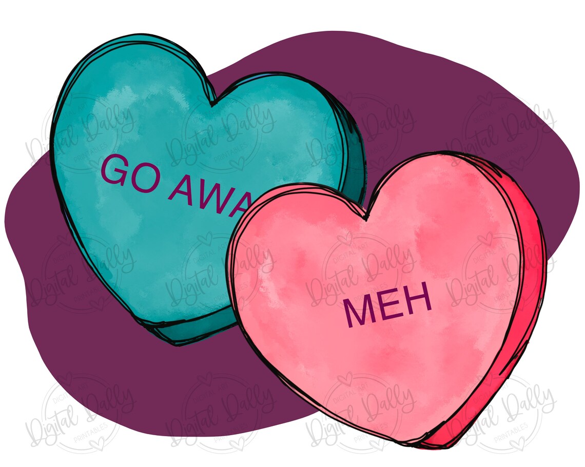 Rejected Candy Hearts - Valentine's Day Rejection PNG - Watercolor ...