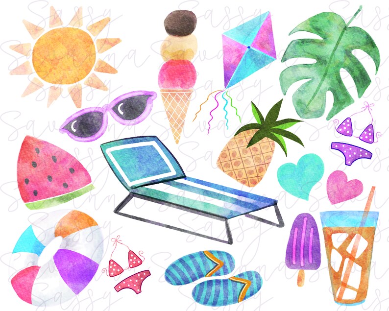 Summer Watercolor Clipart Summertime Summer Art Sunshine - Etsy