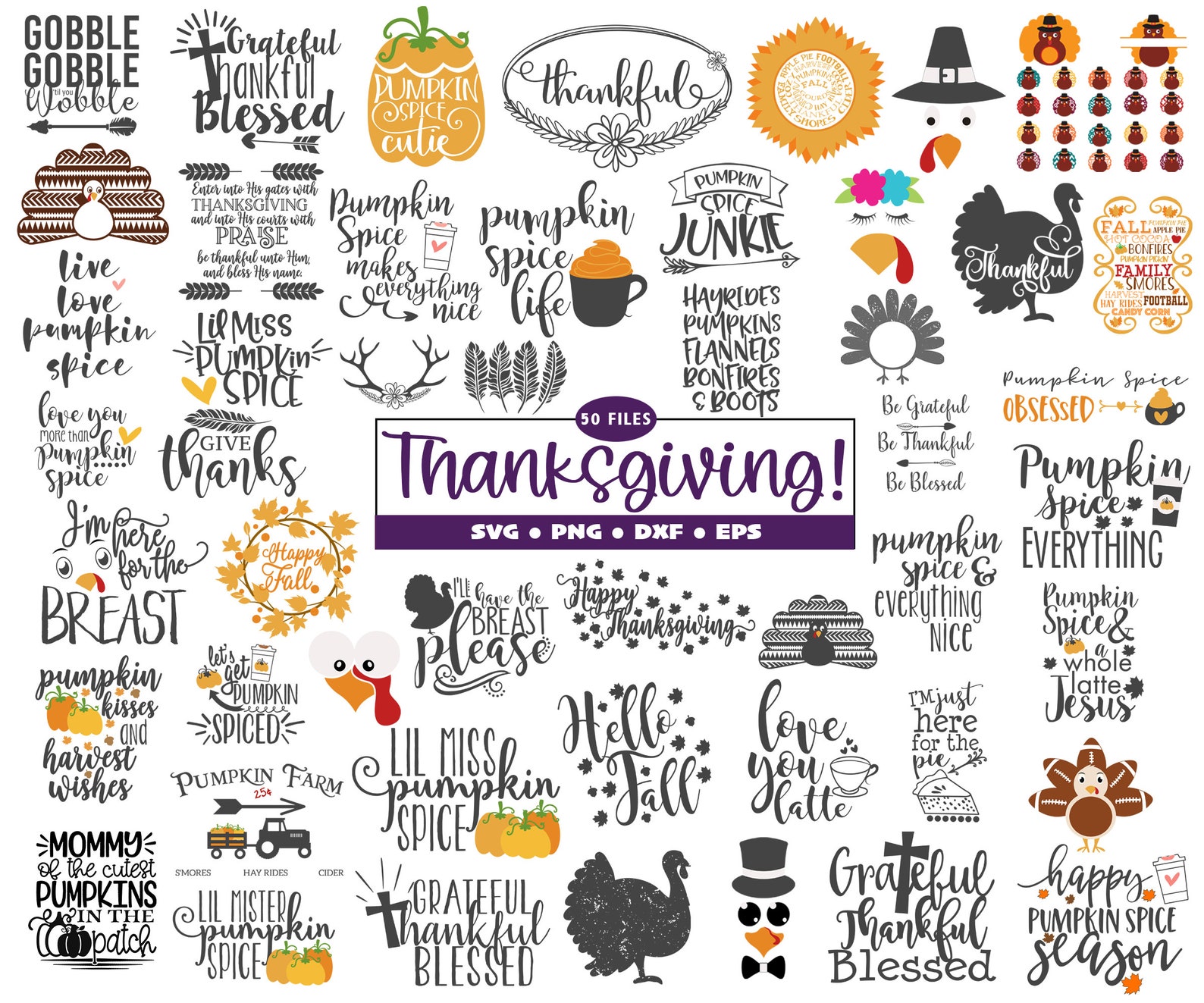 Thanksgiving SVG Bundle Thanksgiving Clipart Turkey Day - Etsy