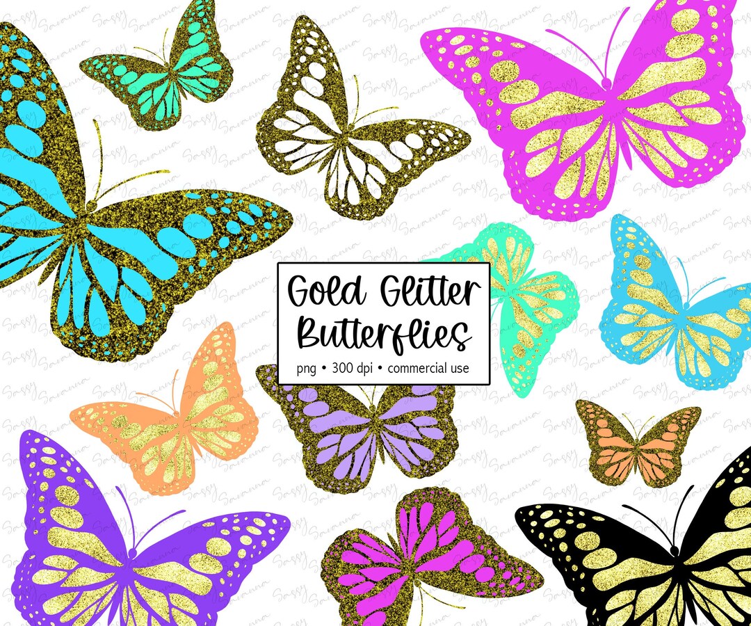Gold Glitter Butterflies Clipart, Colorful Butterflies, PNG, Pastel ...