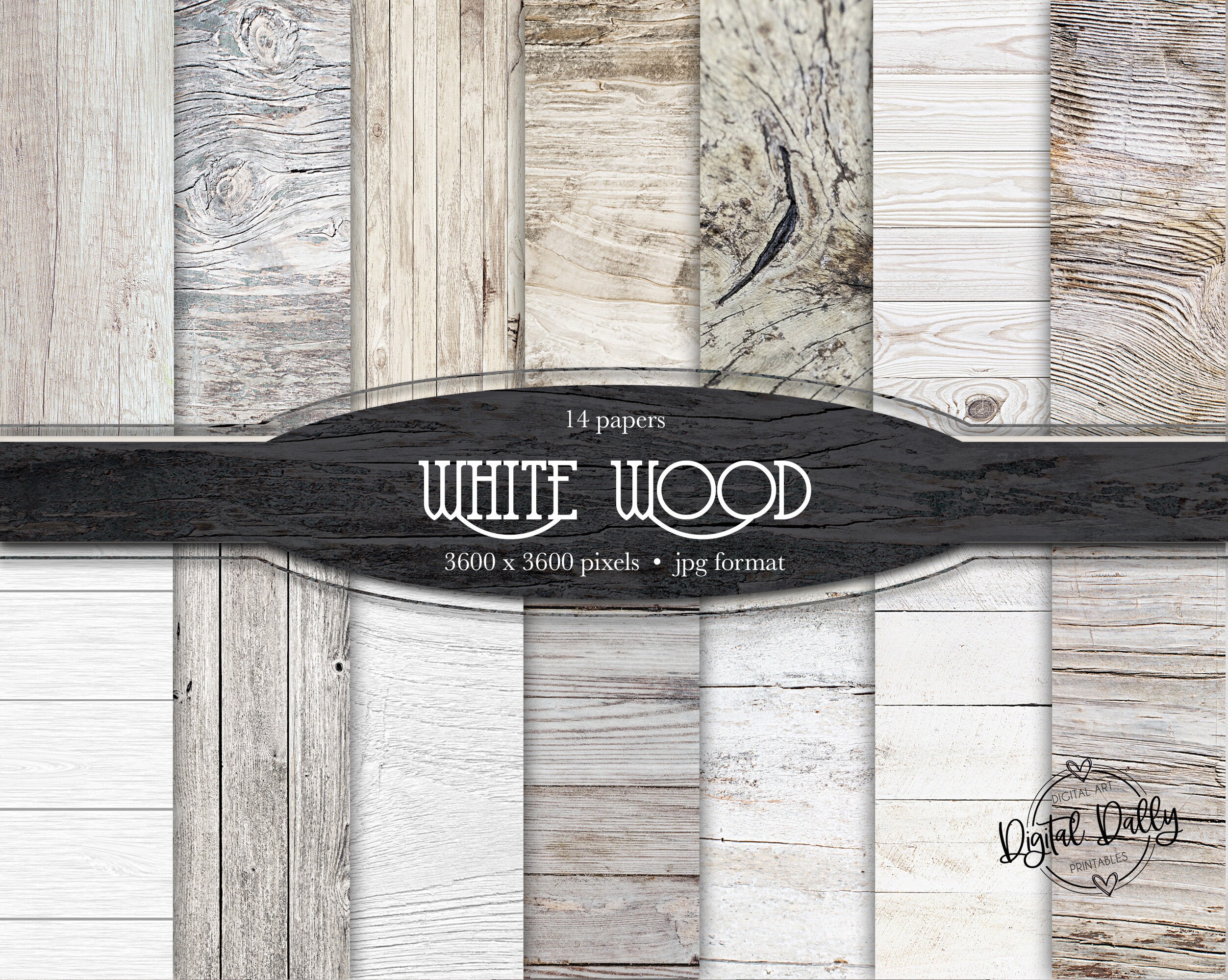 White Wood Background Digital Papers, White Wooden Texture Bundle ...