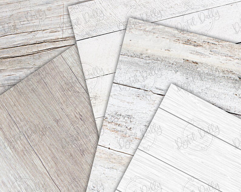 White Wood Background Digital Papers, White Wooden Texture Bundle ...