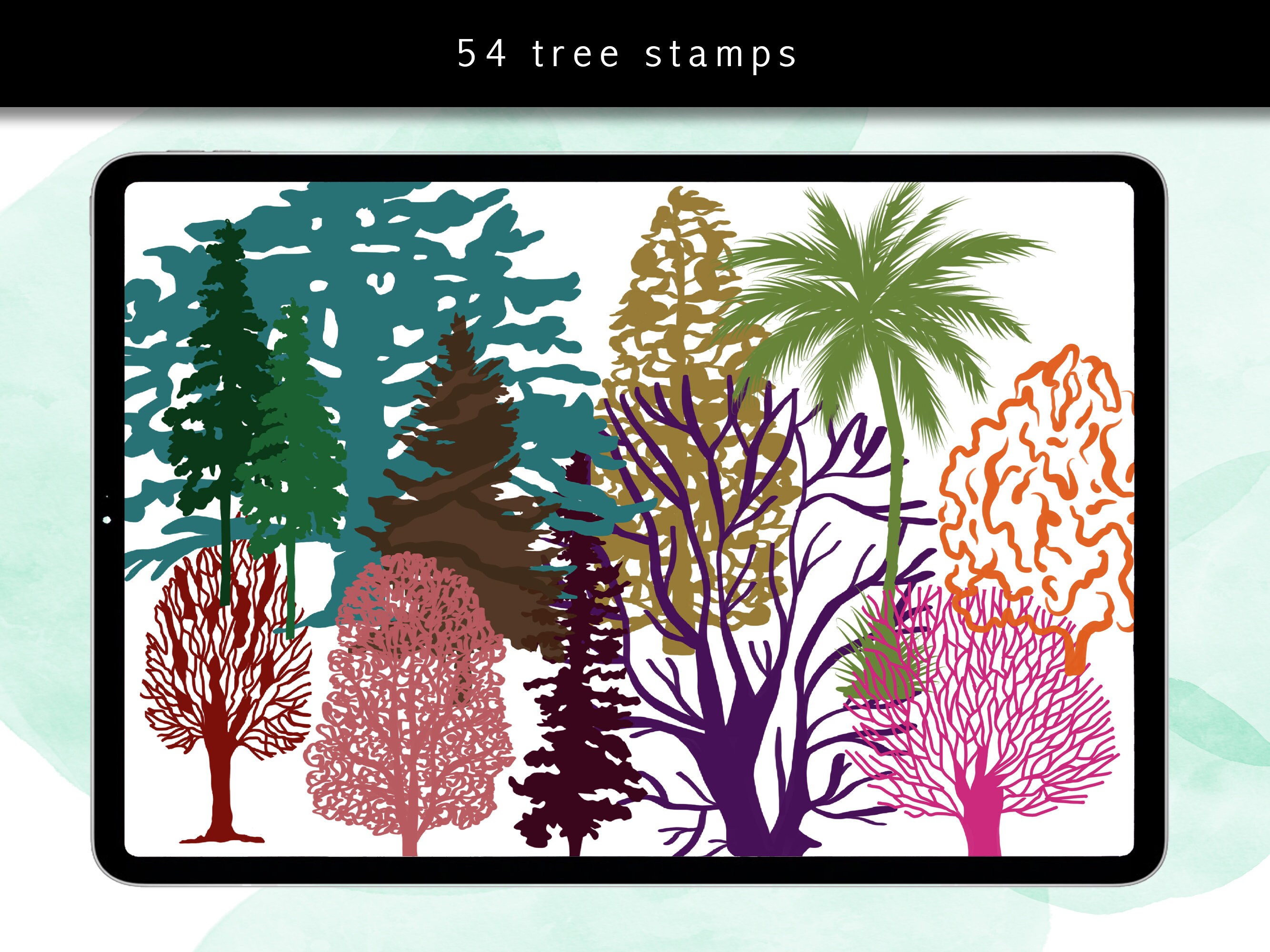 Procreate Tree Stamps, Forest, Evergreen, Palm, Pine Silhouette Brushes ...