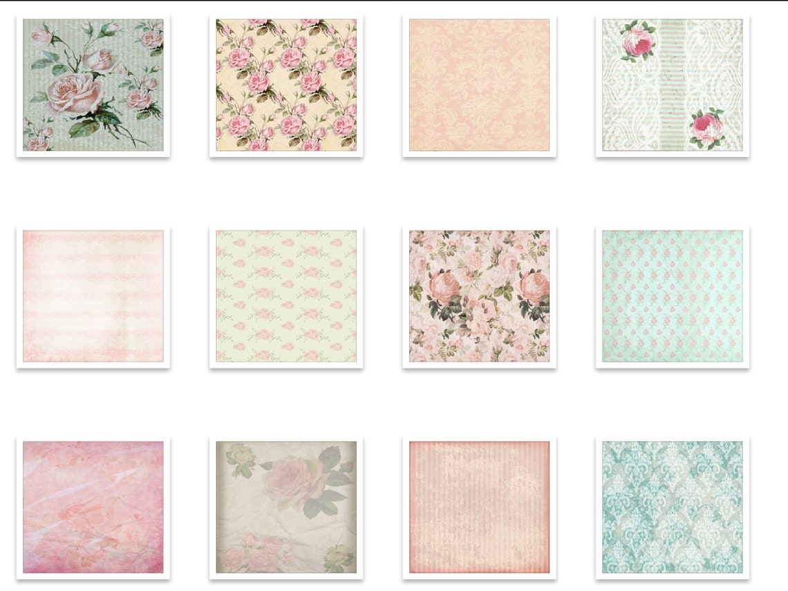 Shabby Paper Patterns Vintage Textures Rustic Flower Paper | Etsy