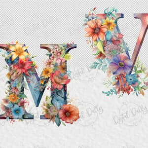 Floral Alphabets Letters, Watercolor Letter Clipart PNG Bundle, Floral ...