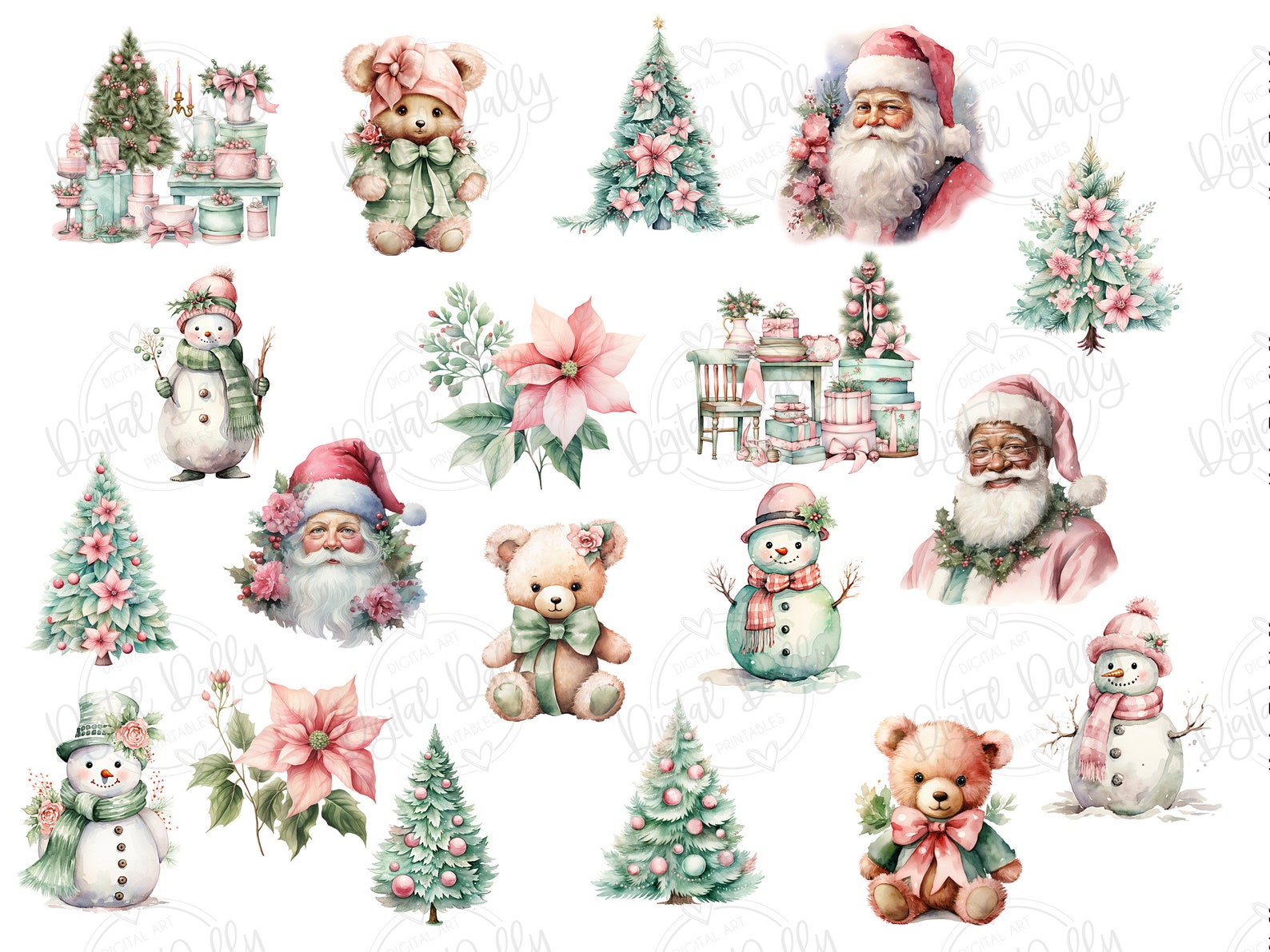 Christmas Cottagecore Clipart, Vintage Santa, Holiday Art, Christmas ...