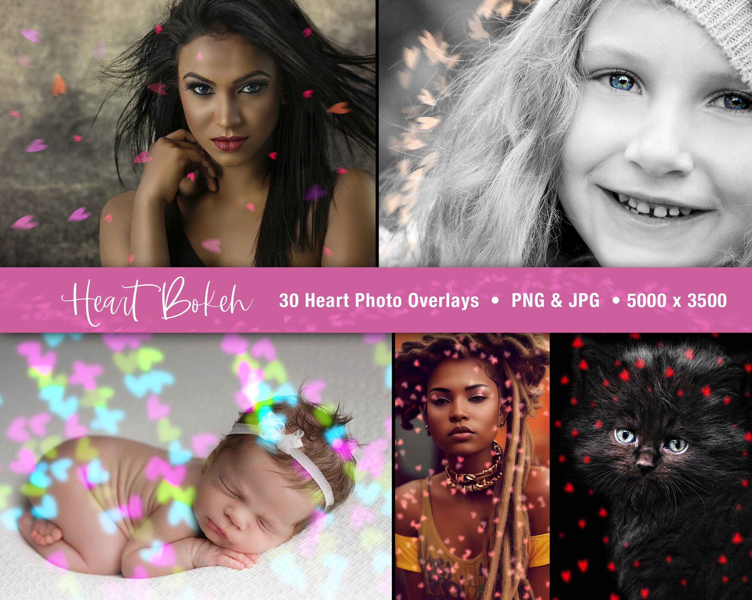 Heart Bokeh Overlays 30 Beautiful Valentines Day Bokehs for Photo Enhancement in Pinks, Reds ...