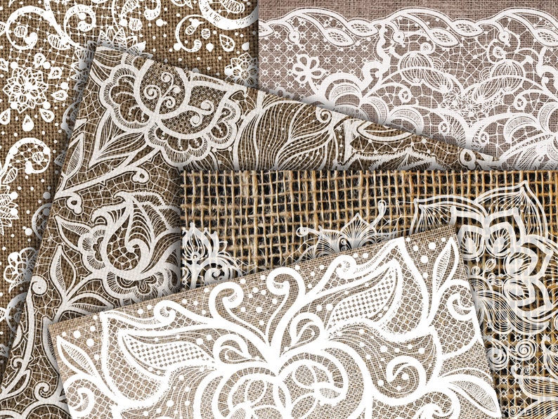 Burlap and Lace Digital Paper Burlap Design Vintage | Etsy