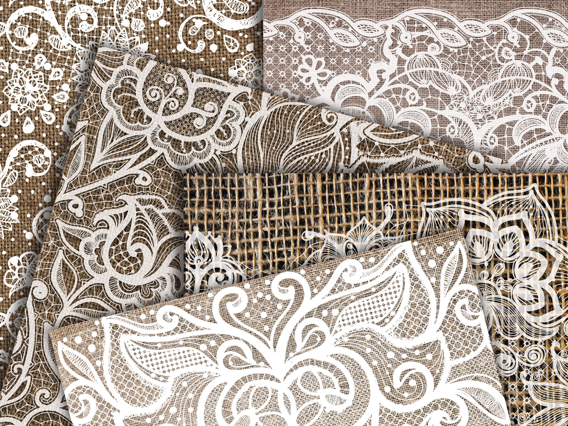 Burlap and Lace Digital Paper Burlap Design Vintage | Etsy