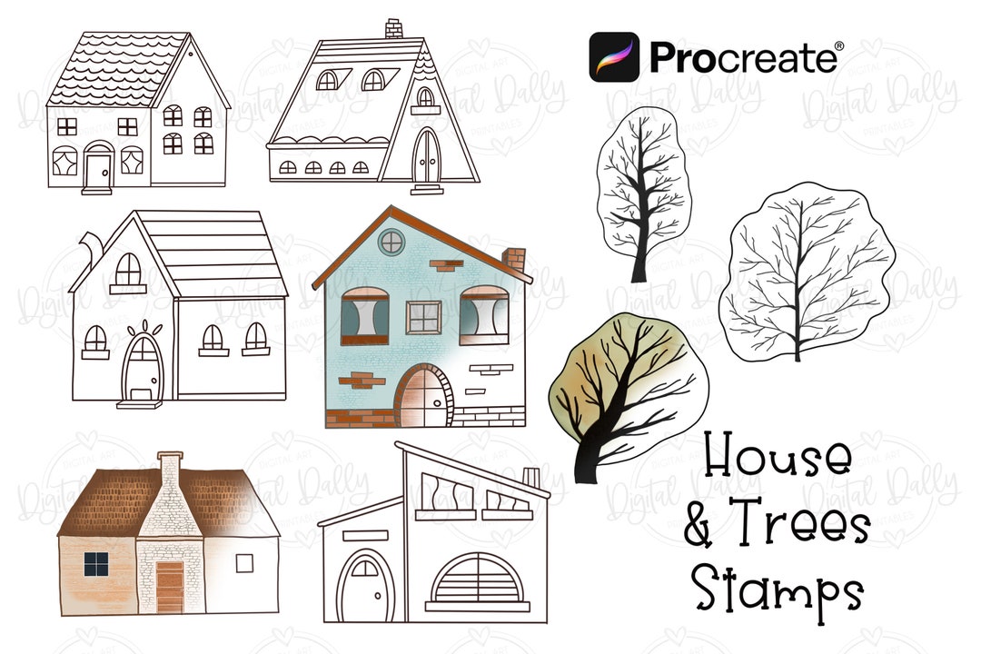 House Doodle Procreate Stamps, Cottage Stamps, Home Stamps, Drawing Kit ...