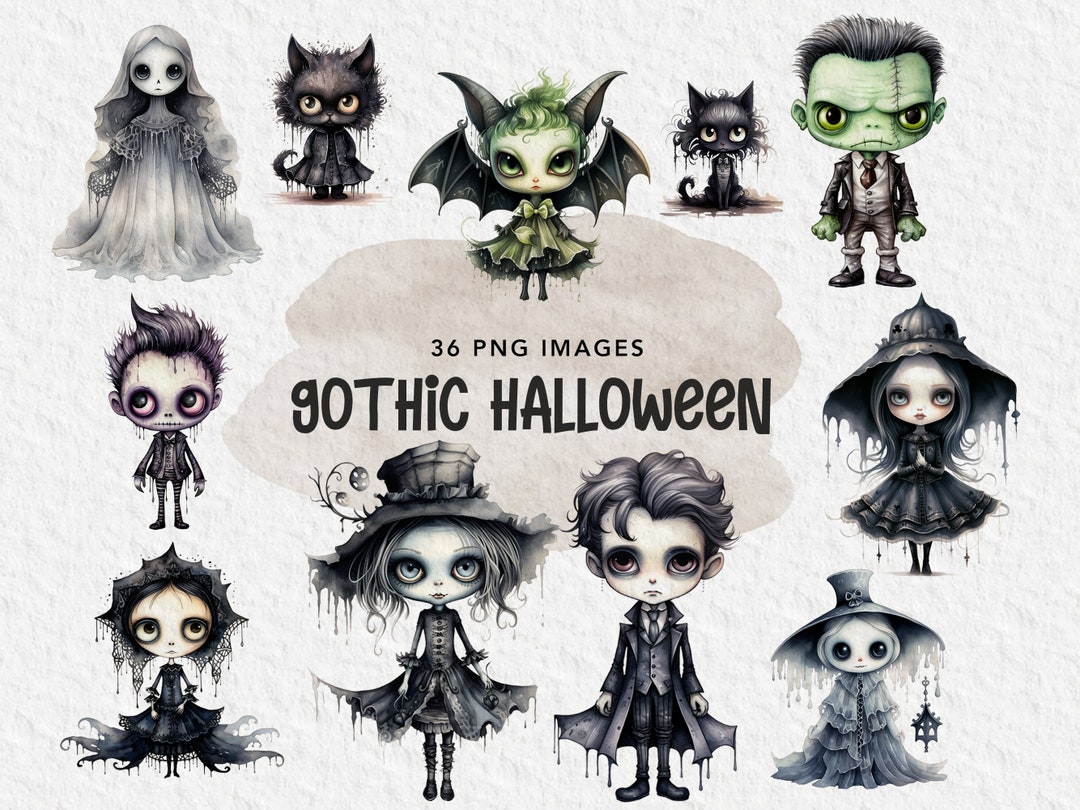 Gothic Halloween Clipart Characters, Cute Halloween, Trick or Treat ...
