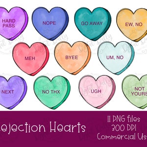 Rejected Candy Hearts - Valentine's Day Rejection PNG - Watercolor ...