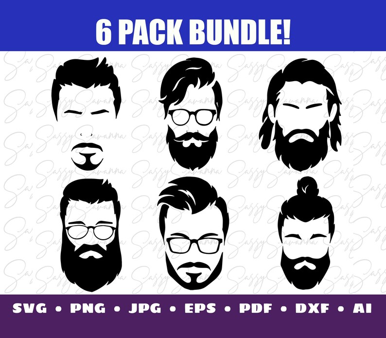 Hipster Man Bundle, SVG, Man Face Silhouette Art, Digital Download ...