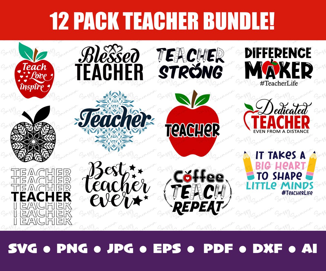 Teacher SVG Bundle, Schoolteacher Art, Gift for Teacher, Teaching ...