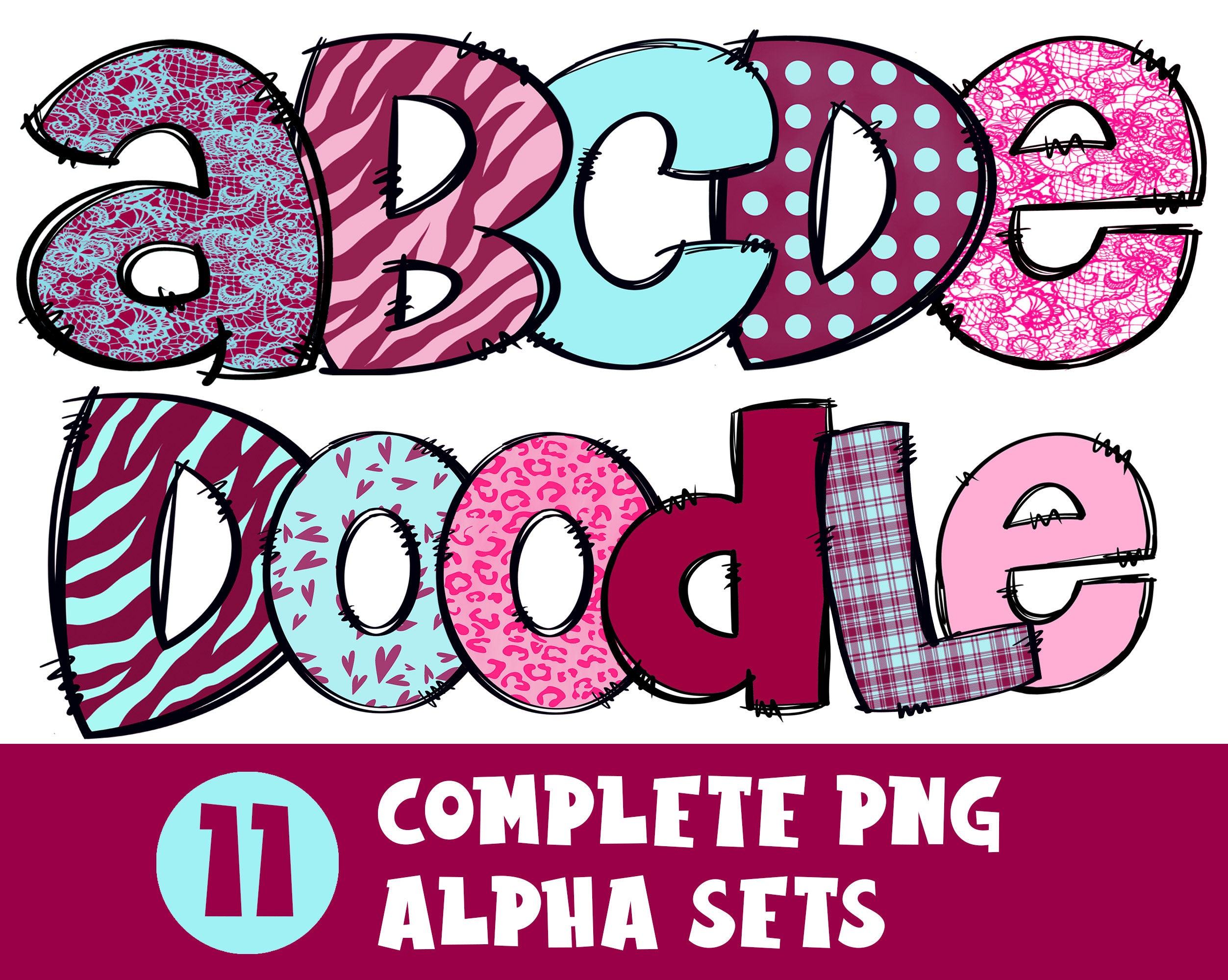 Valentines Doodle Letters Alphabet Bundle, Scribble Letters, Make Your ...