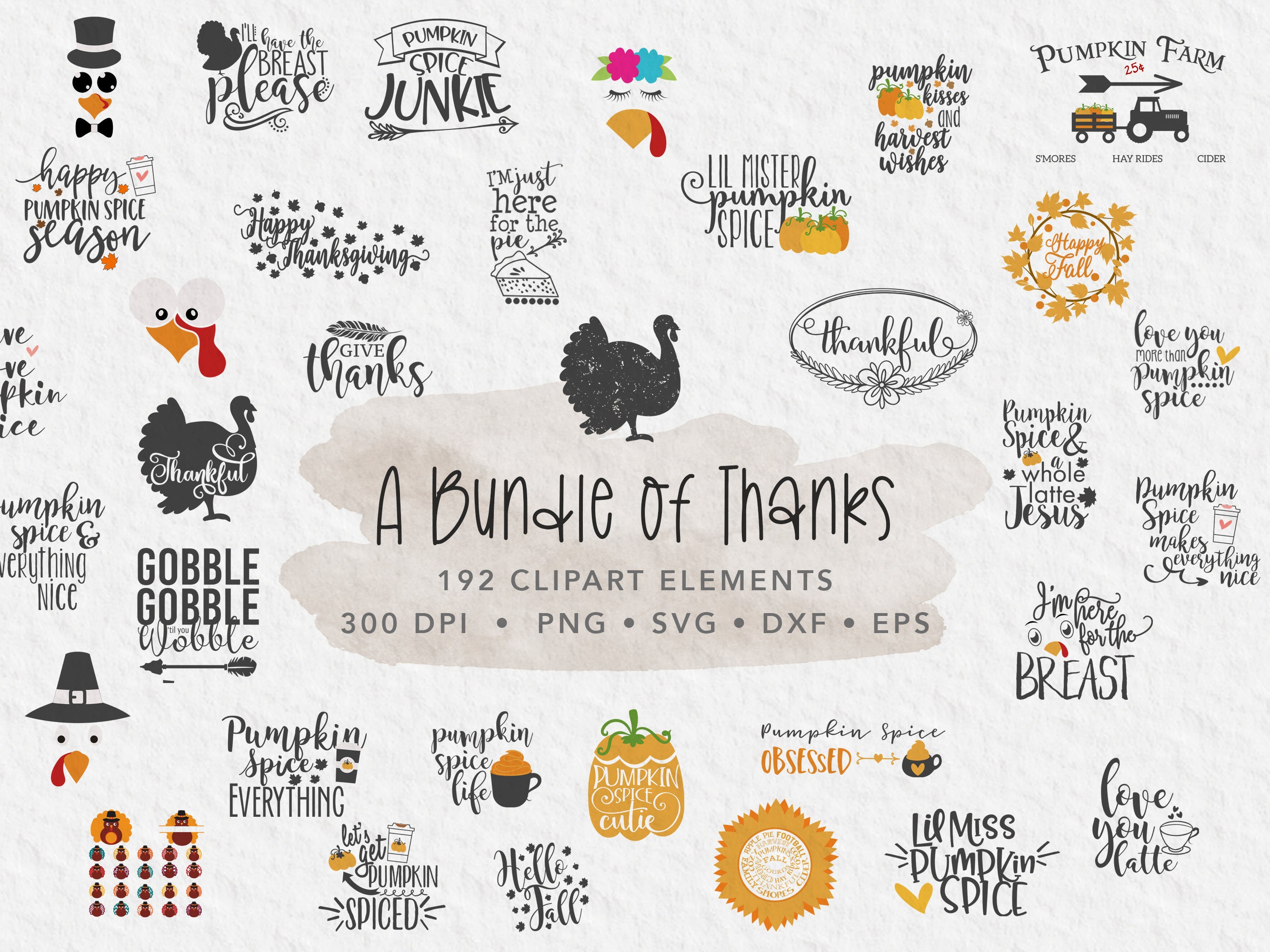 Thanksgiving SVG Bundle, Thanksgiving Clipart, Turkey Day, Give Thanks ...
