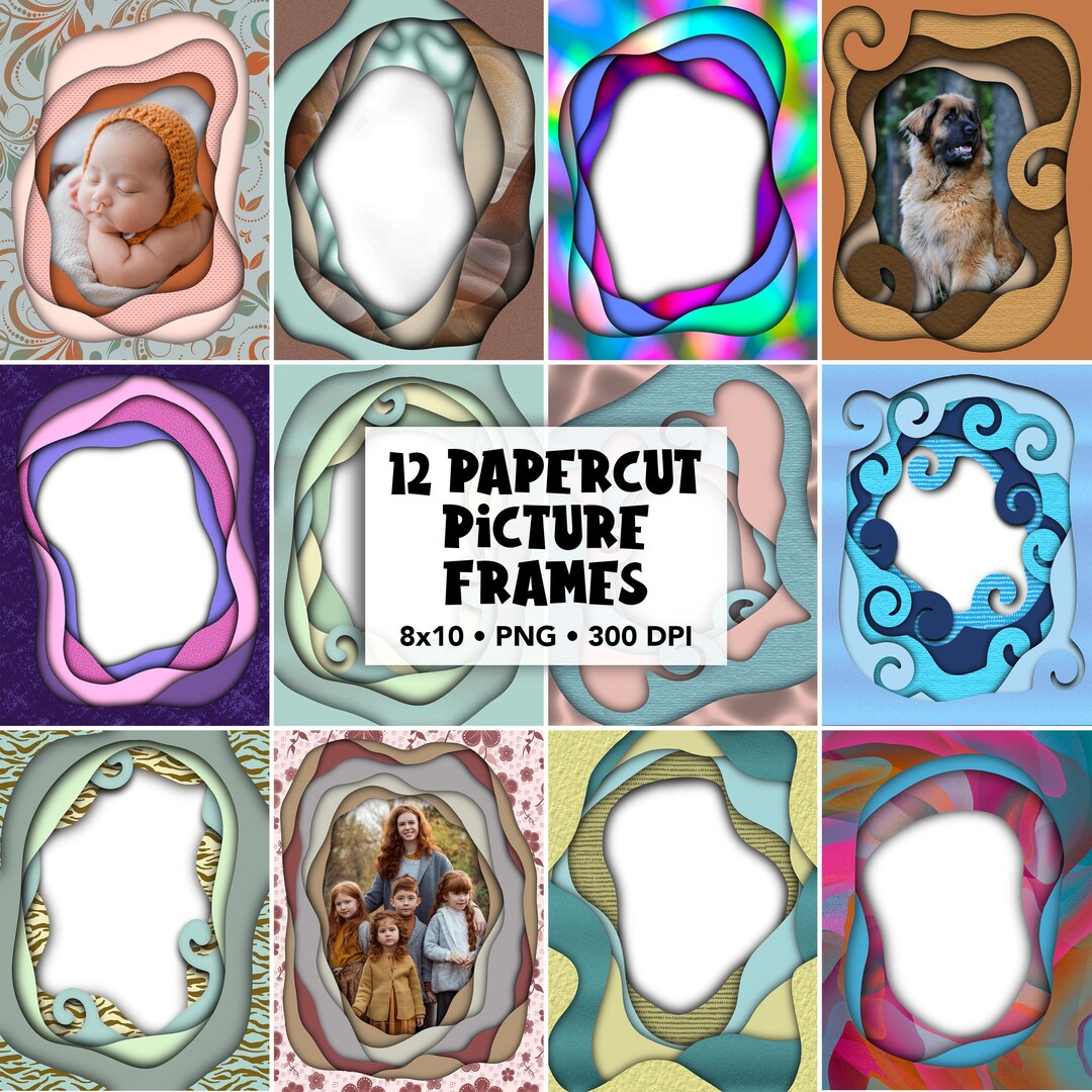 3D Paper Art Frames - 12 PNG Frame Borders - Scrapbooking, Junk ...