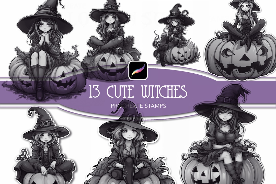Witches Procreate Stamps, Halloween Witches, Steampunk Witch, Victorian ...
