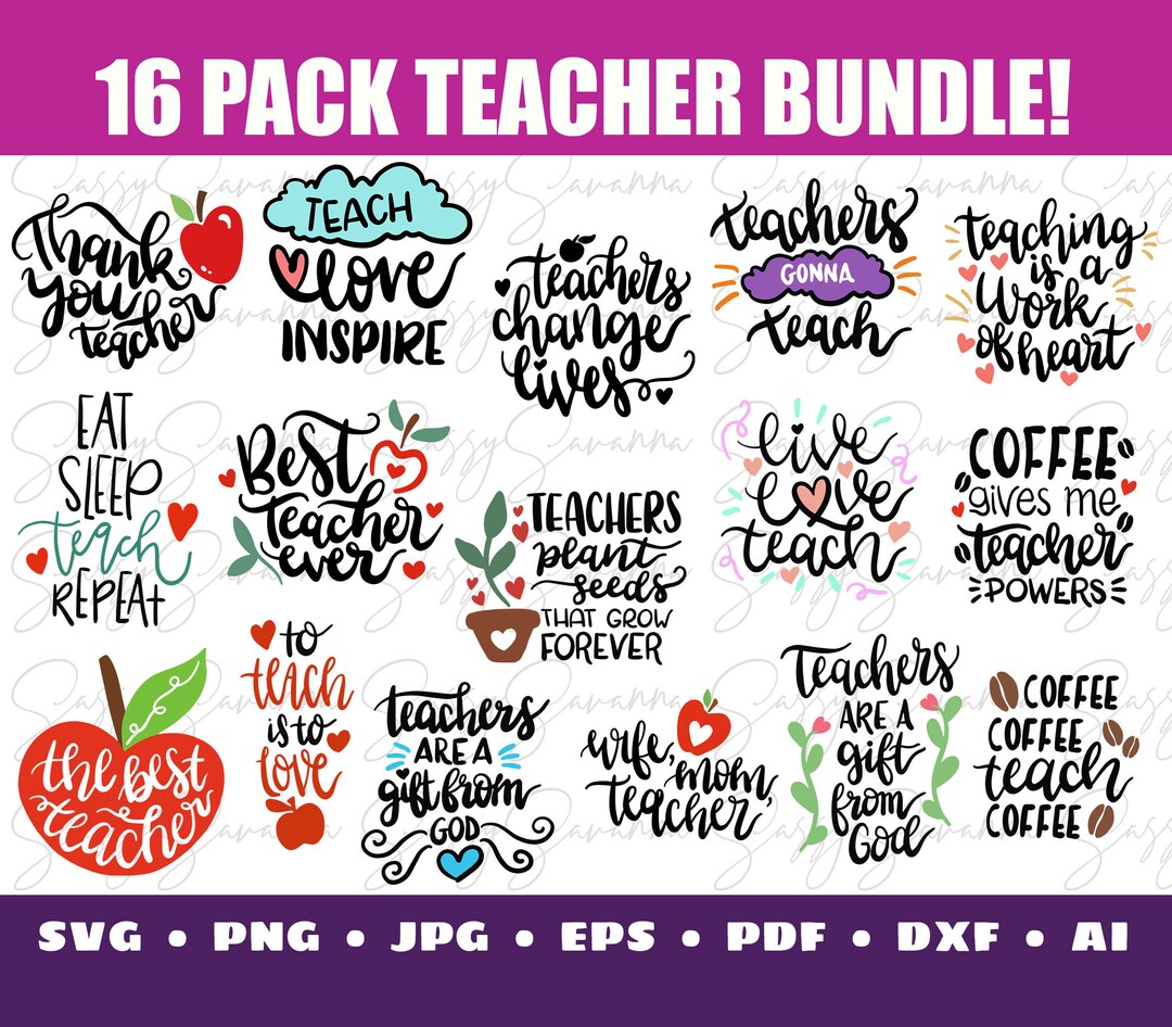 Teacher SVG Bundle, Schoolteacher Art, Gift for Teacher, Teaching ...