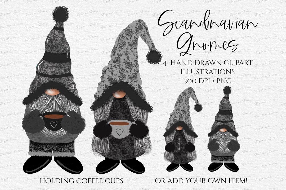 Gnome Clipart - Scandinavian Gnomes, Nordic Art, Hand-illustrated ...
