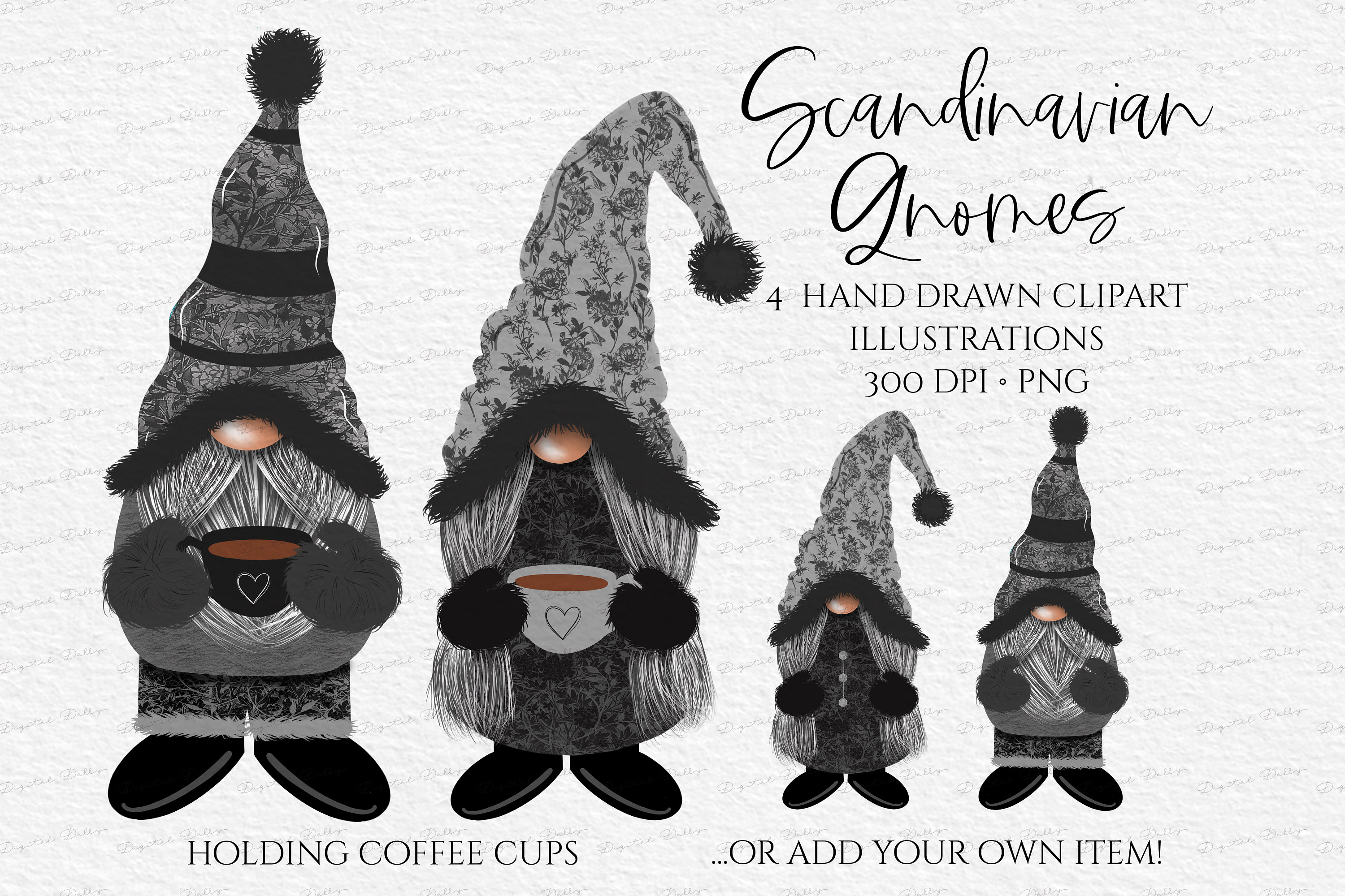 Gnome Clipart Scandinavian Gnomes, Nordic Art, Hand-illustrated ...