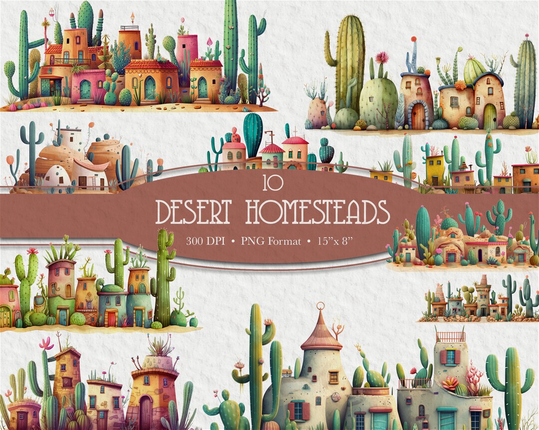 Cute Desert Homes Png, Naive Art, Adobe Art, Cactus Clipart, Succulents ...