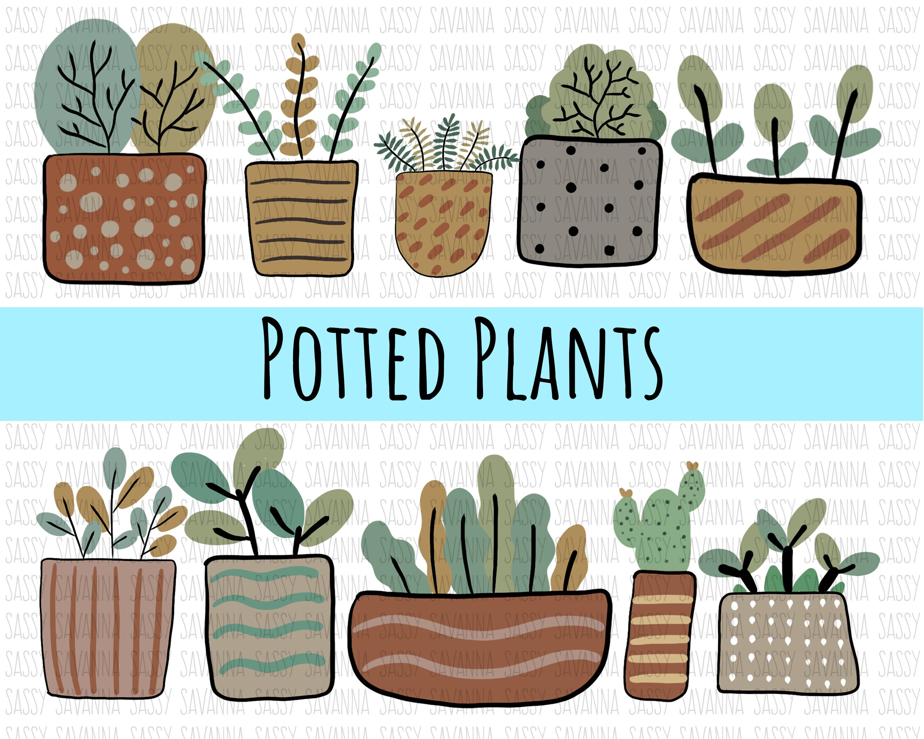 Potted Plant Clipart Greenery Clip Art Hand Drawn Plants | Etsy