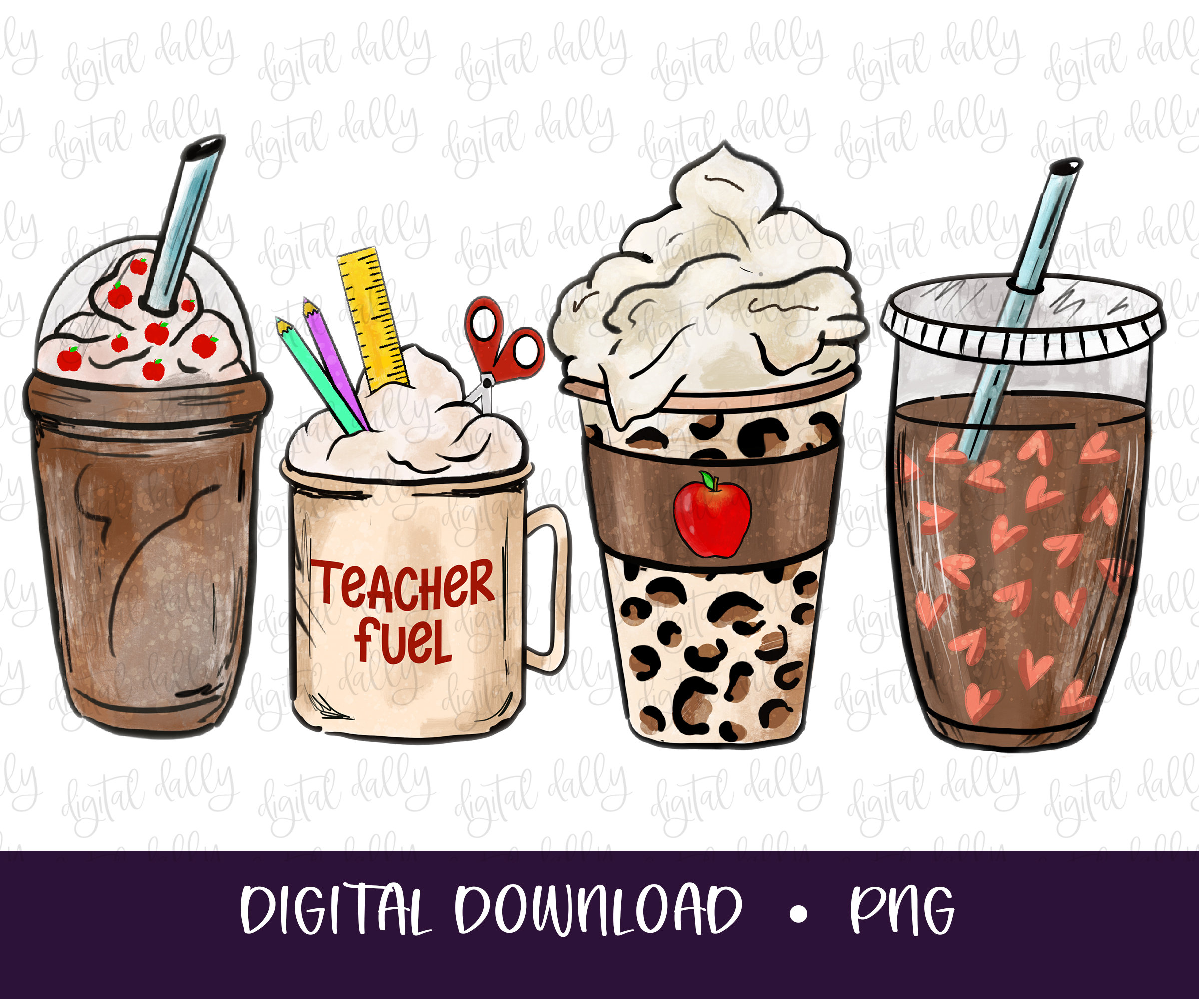 Teacher Fuel Coffee PNG, Teacher Gift Mug Latte Iced Coffee Digital ...