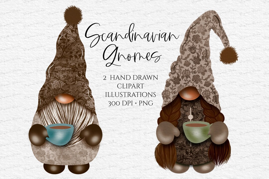Scandinavian Gnomes, Nordic Clipart, Coffee Art, Hand Drawn Watercolor ...