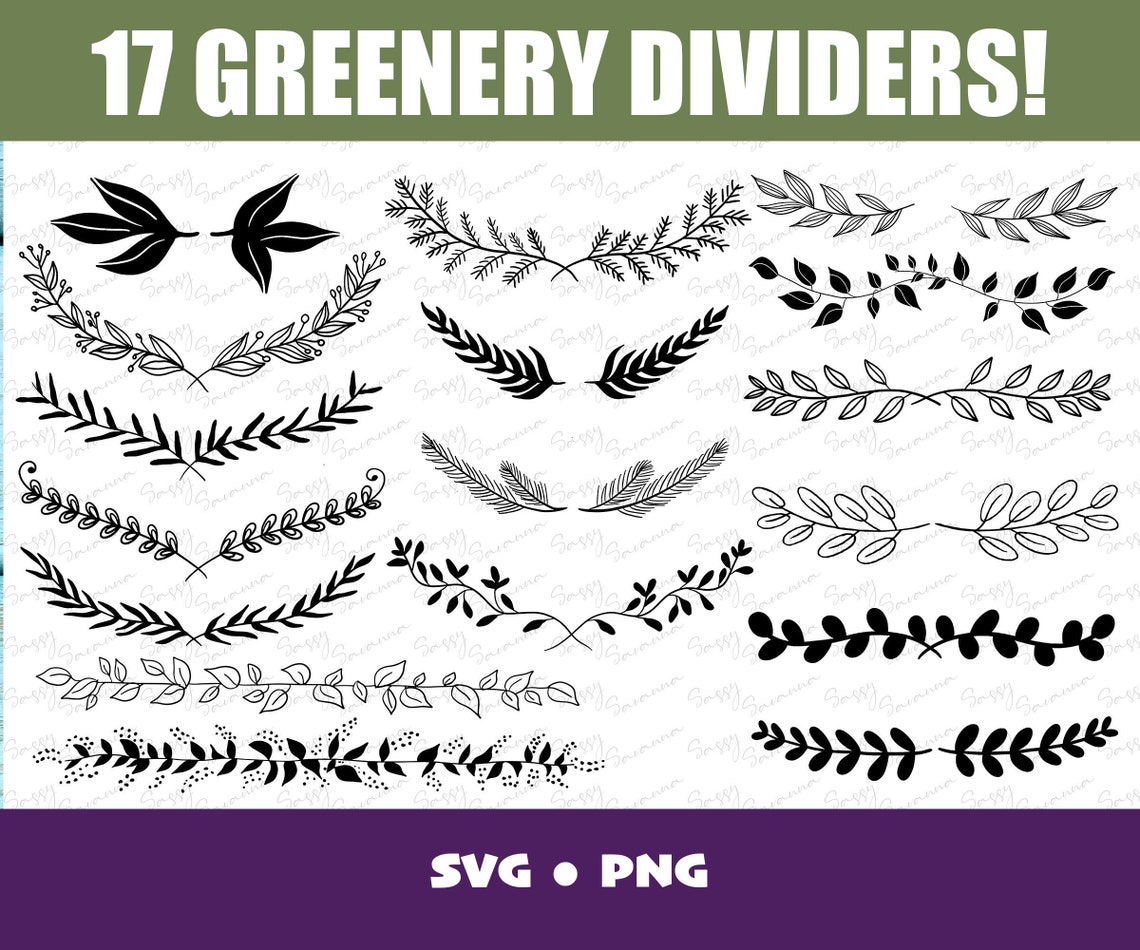 Greenery plant divider svg bundle decorative border svg | Etsy