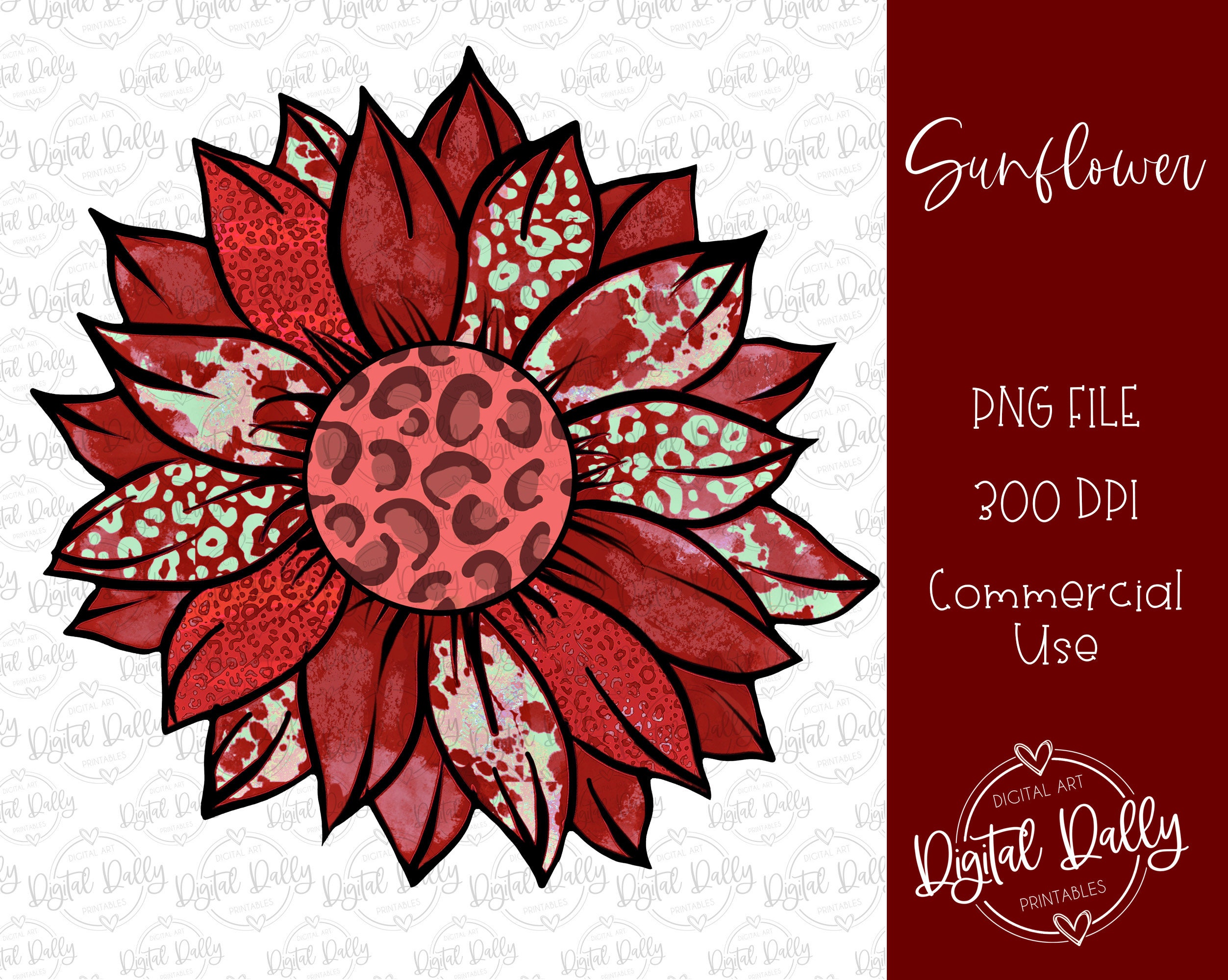 Red Sunflower Clipart Boho Clipart Grunge Sunflower - Etsy