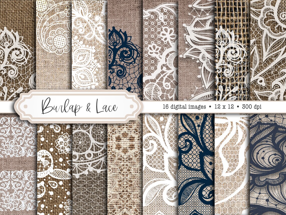Burlap and Lace Digital Paper Burlap Design Vintage - Etsy