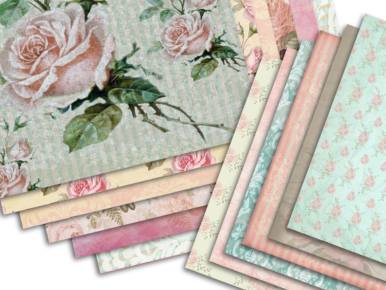 Shabby Paper Patterns Vintage Textures Rustic Flower Paper - Etsy
