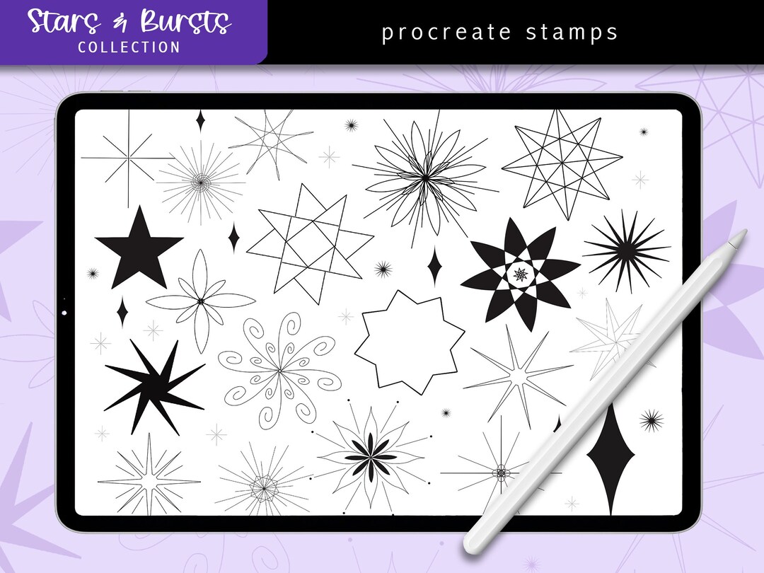 Star Stamps, Procreate Brushes, 20 Digital Stars, Bursts, Star Doodles ...
