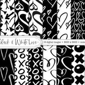 Hearts, Xoxo, Arrows Digital Paper. Monochrome Valentine Background ...