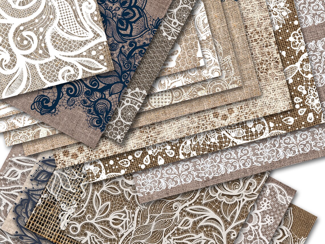 Burlap and Lace Digital Paper Burlap Design Vintage | Etsy