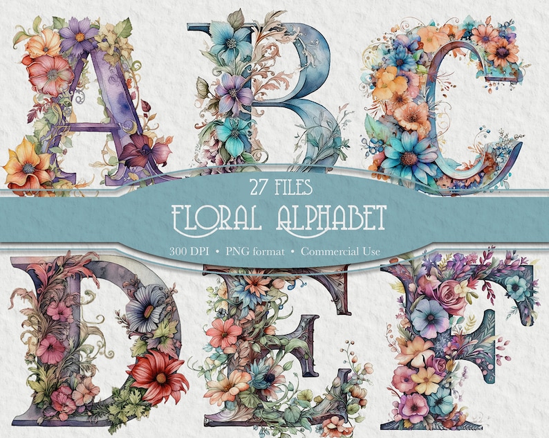 Floral Alphabets Letters Watercolor Letter Clipart PNG - Etsy