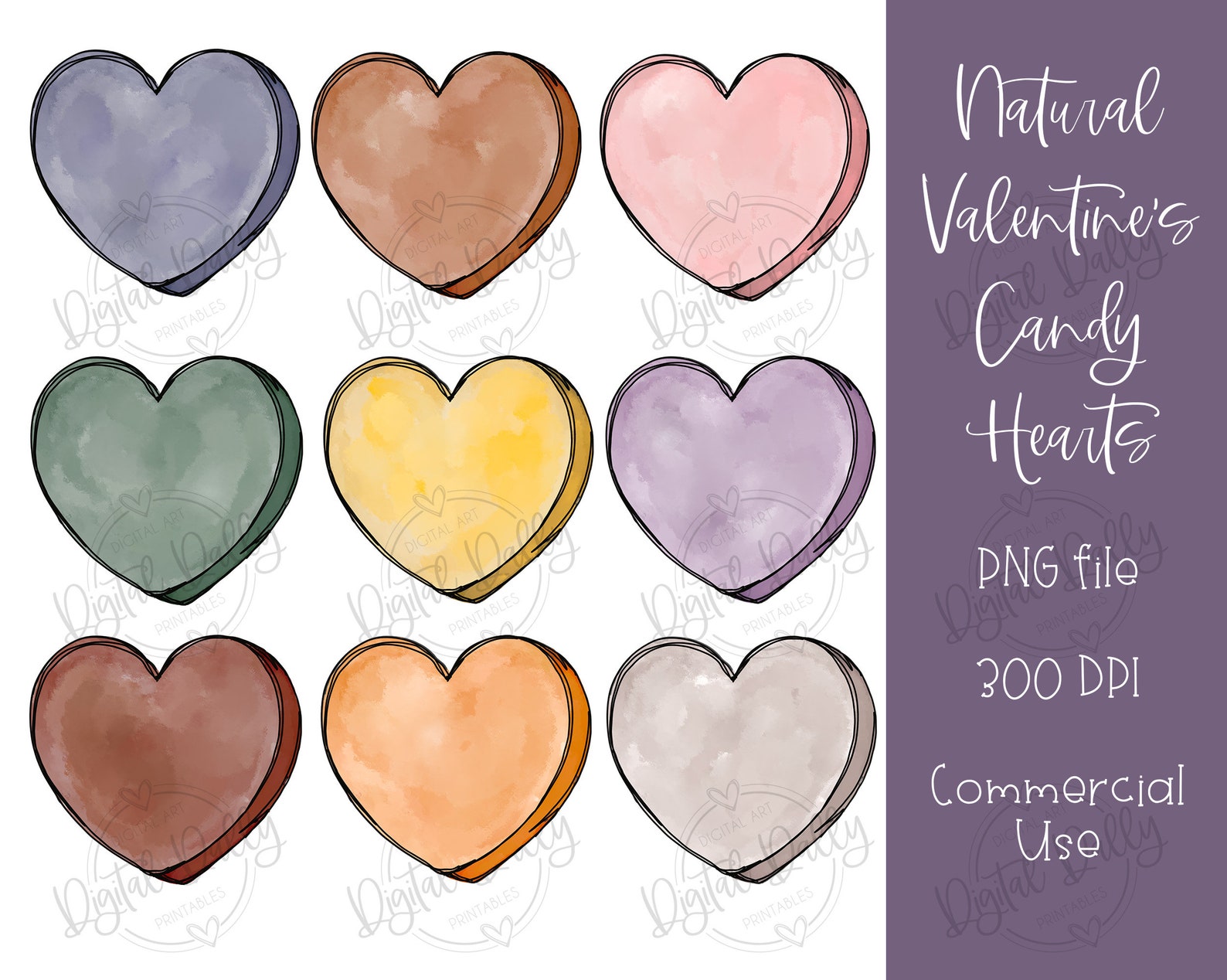 Watercolor Valentine's Day PNG - Earth Tone Hearts, Valentine Candy ...