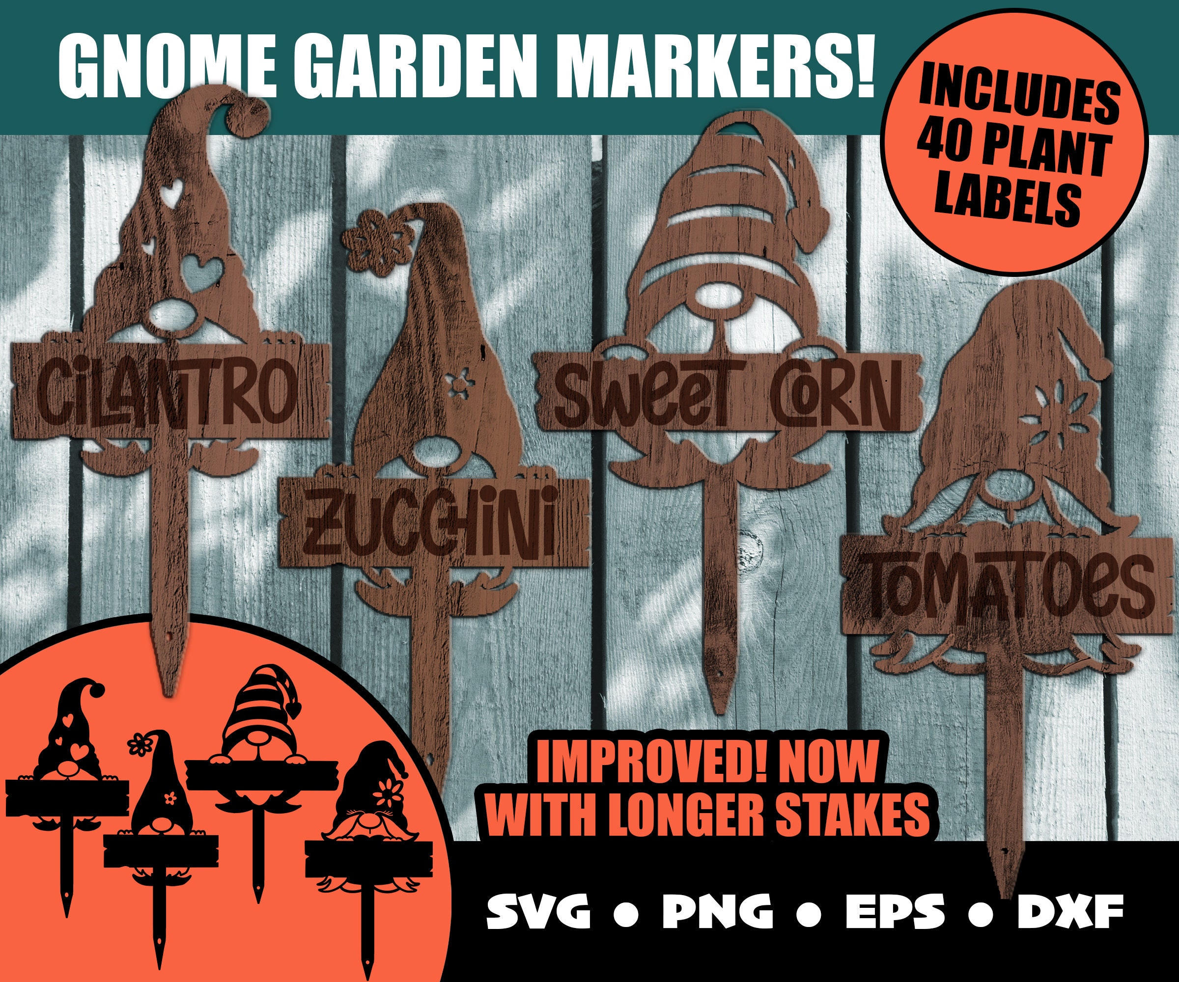Gnome Garden Marker Template SVG Bundle File, Plant, Garden Stake ...