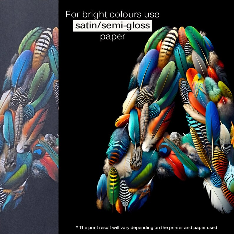 Monogram F Art Colorful Feathers F Print Instant Download F Gift ...