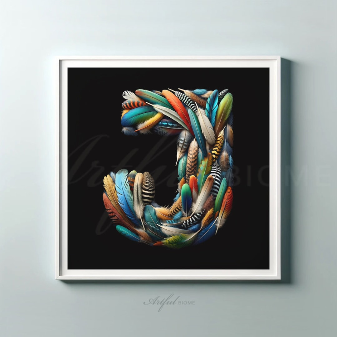 Printable Wall Art J Letter Colorful J Monogram Art J Tropical Bird ...