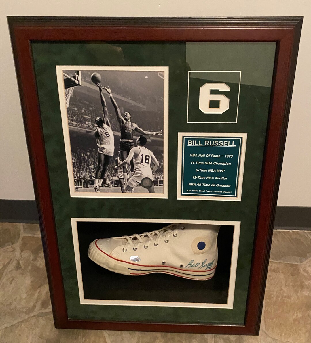 Bill Russell Signed Converse Sneaker in a Custom Shadowbox, With ...