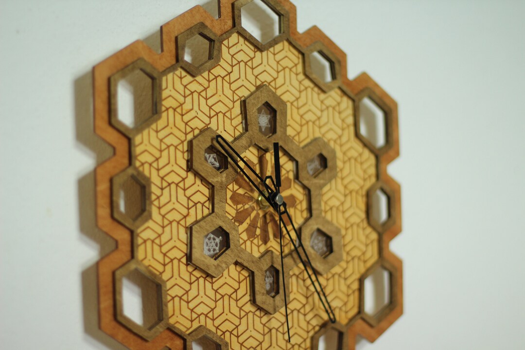 Wooden, Multilayered Laser Cut Wall Clock With Geometric Patterns ...