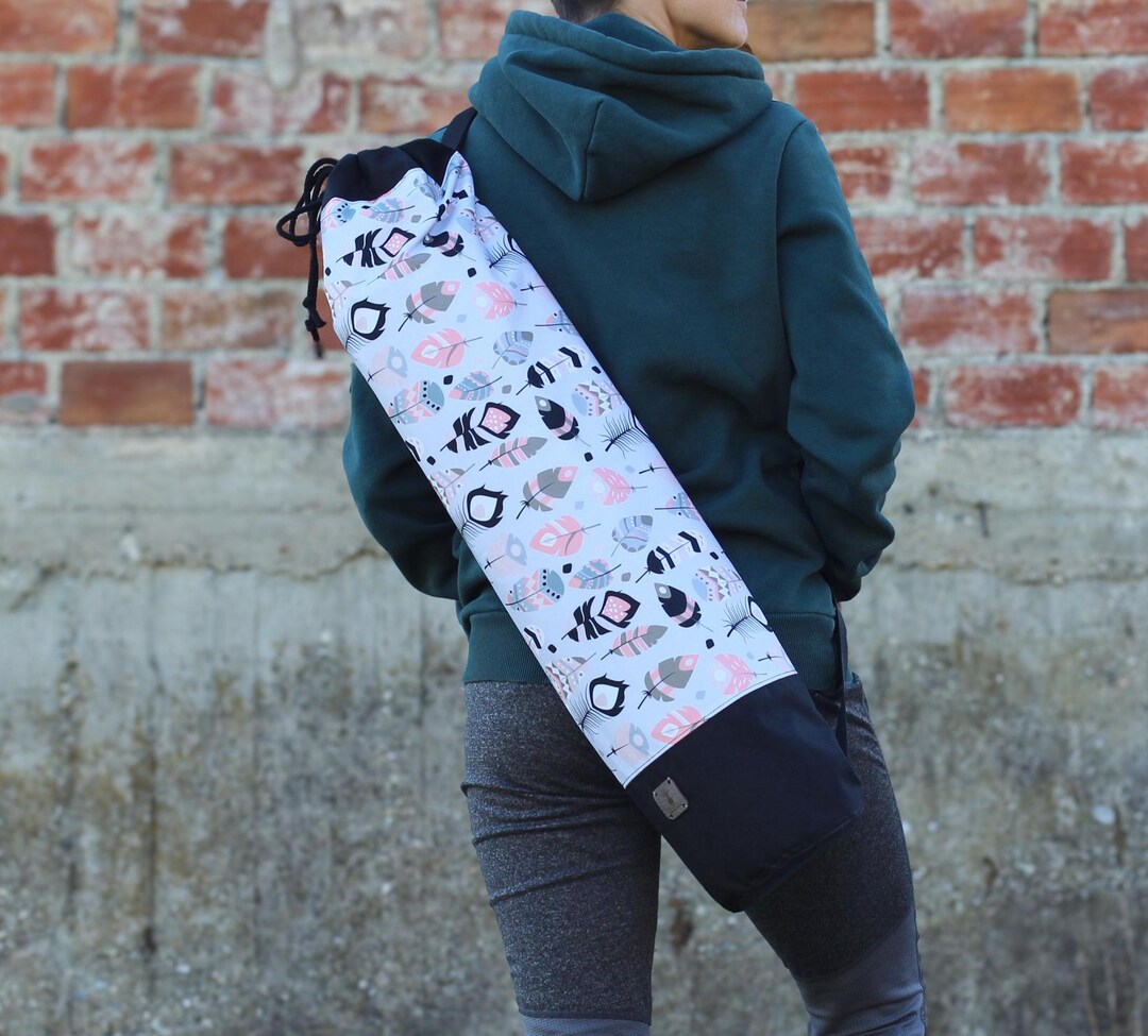 Yoga Mat Bag With Feathers Pattern | Pilates Mat Carrier| Handmade ...