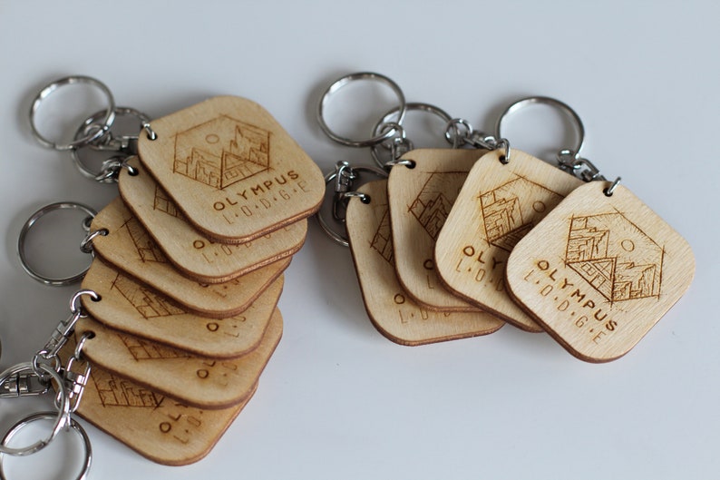 Business Logo Keychain Wooden Laser Cut Custom Keychain | Etsy